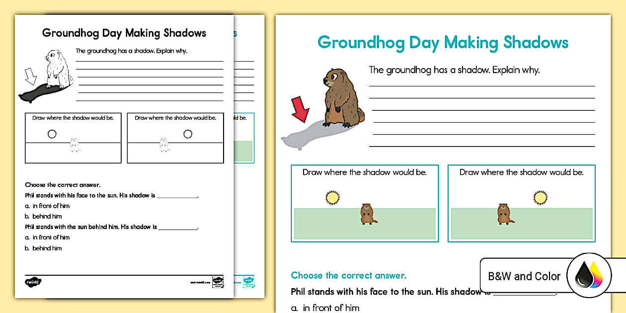 Groundhog Day Shadow Worksheet for 2nd Grade | Twinkl USA