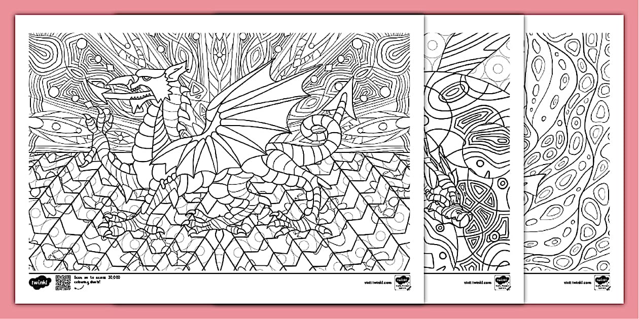 Printable Welsh Dragon Mindfulness Colouring Sheets - Twinkl