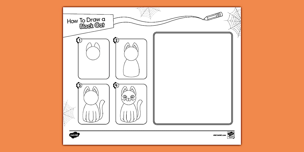 Learn How to Draw a Black Cat Activity Worksheet | Twinkl USA