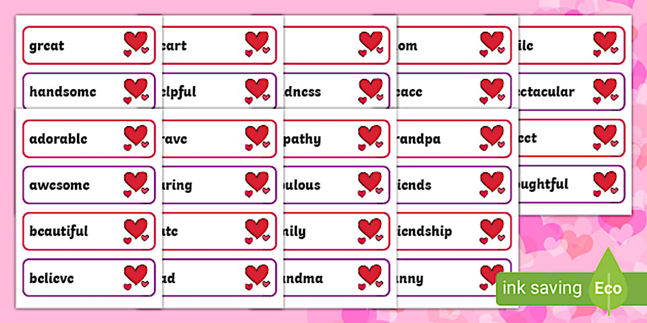 Valentine's Day Words of Positivity: Word Cards