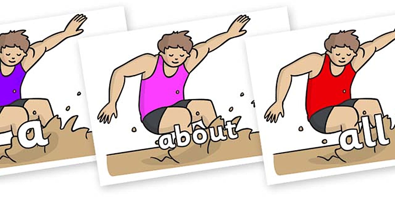 Cursive 100 High Frequency Words on Long Jump (teacher made)