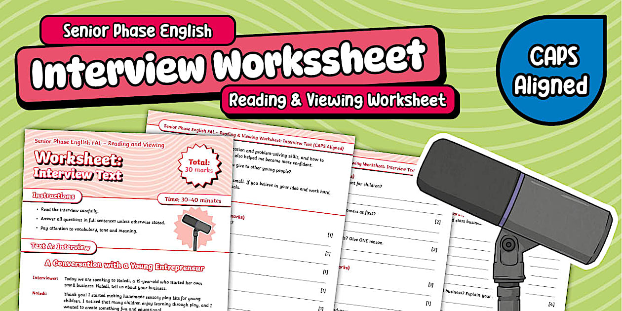 Senior Phase English FAL – Reading & Viewing Worksheet: Interview Text ...
