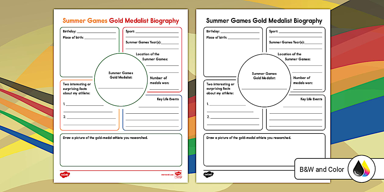 Summer Games Gold Medalist Biography Worksheet for 1st-2nd Grade