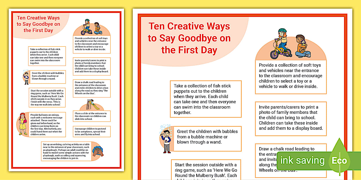 Ten Creative Ways to Say Goodbye on the First Day | Twinkl