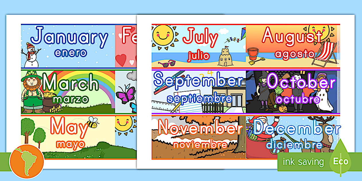 Months of the Year Borders English/Spanish - Months of the Year Display