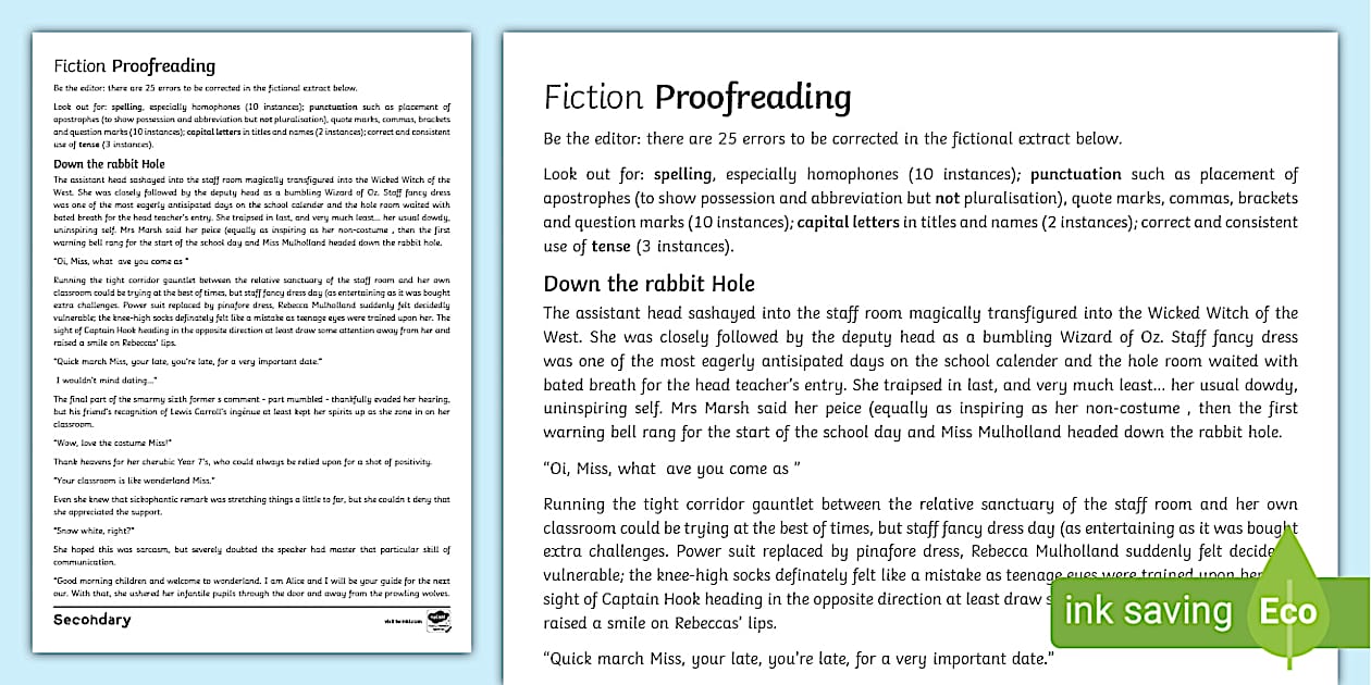 Editable 'Down the Rabbit Hole' Proofreading Differentiated Worksheets