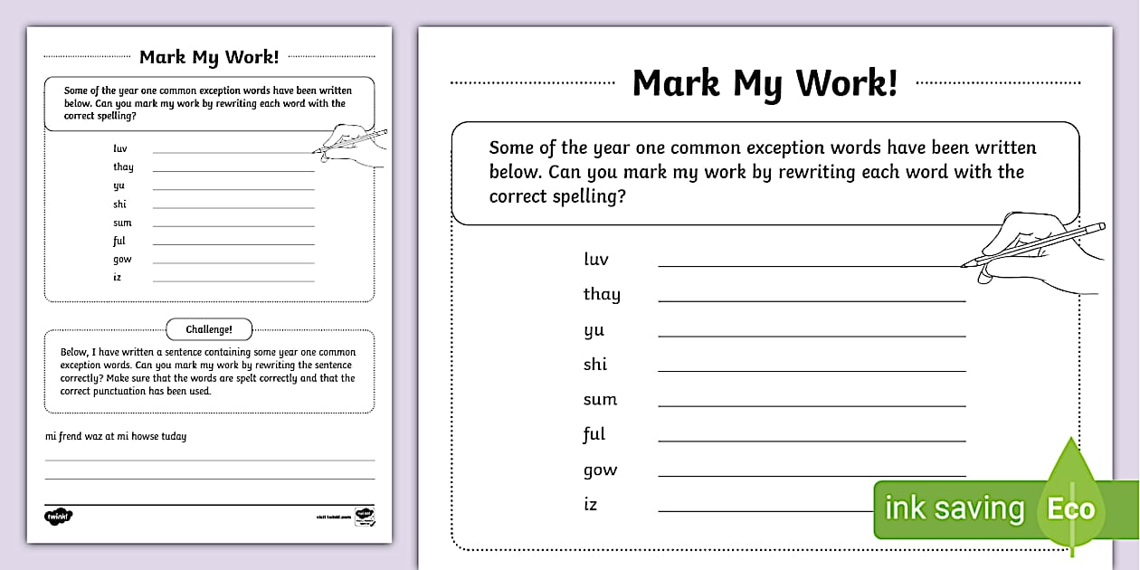 Mark My Work! Year One Common Exception Words,CEW - Twinkl