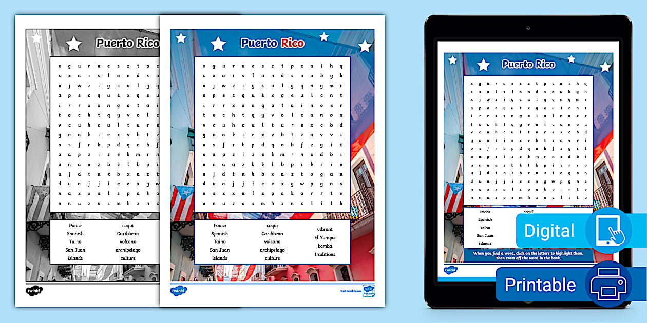 Puerto Rico Word Search | Island Territory | Twinkl USA