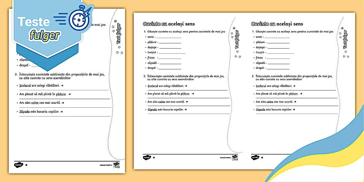 Cuvinte cu același sens – Test fulger (teacher made)