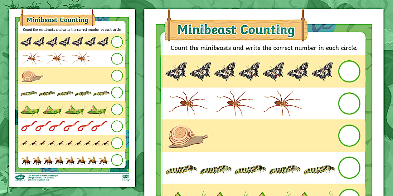 👉 Minibeasts Counting to 10 Worksheet (teacher made)