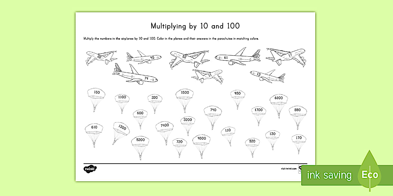 Multiplying by 10 and 100 Worksheet / Worksheet - Twinkl