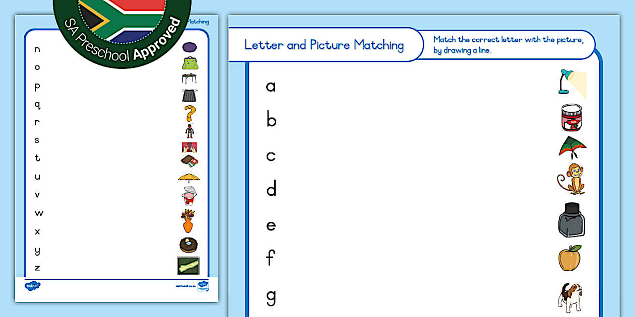 Preschool: Literacy: Letter and Picture Match: Worksheet