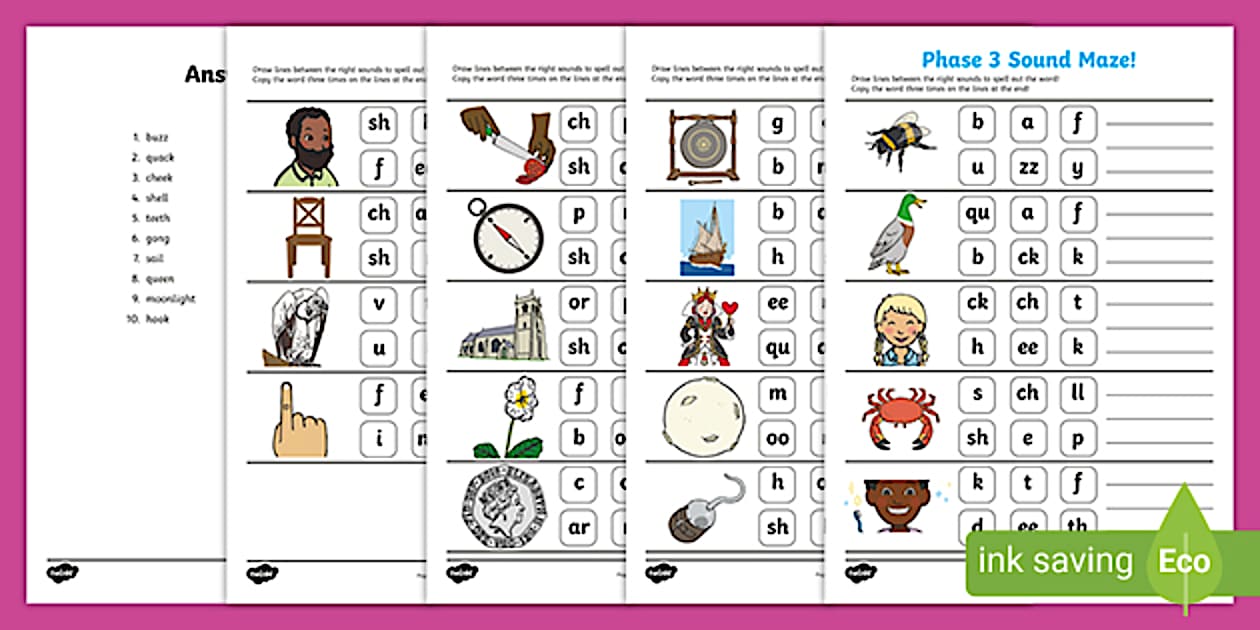 Phase 3 Phonics Sound Maze Worksheet (teacher made) - Twinkl
