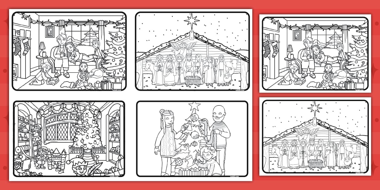 Christmas Scenes Colouring Cards
