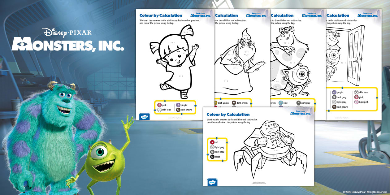 👉 Monsters, Inc.: Colour by Calculation [Ages 5-7]