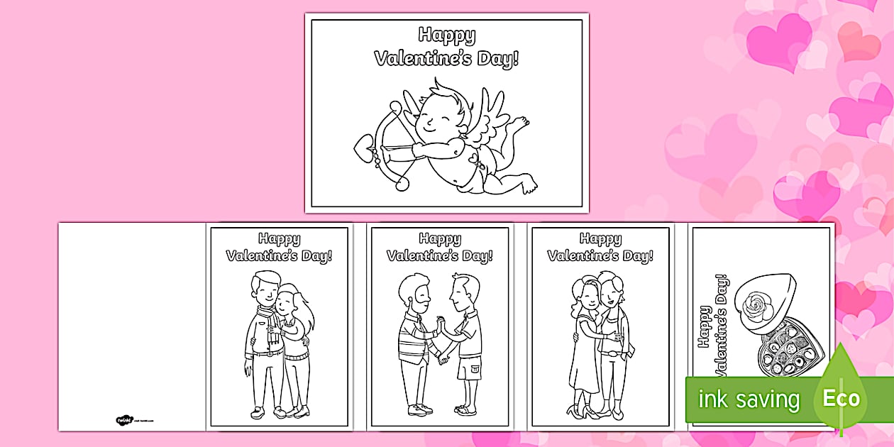 Valentine's Day Coloring in Cards (Teacher-Made) - Twinkl