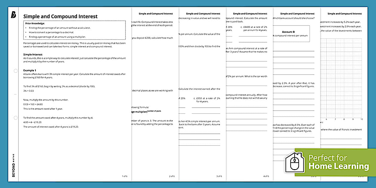 👉 Simple and Compound Interest Worksheet | GCSE Maths