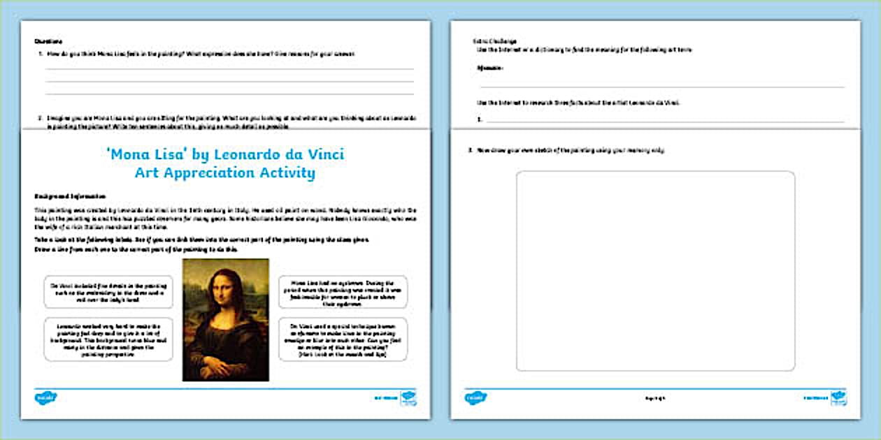 Mona Lisa by Da Vinci Art Appreciation Worksheet / Worksheet