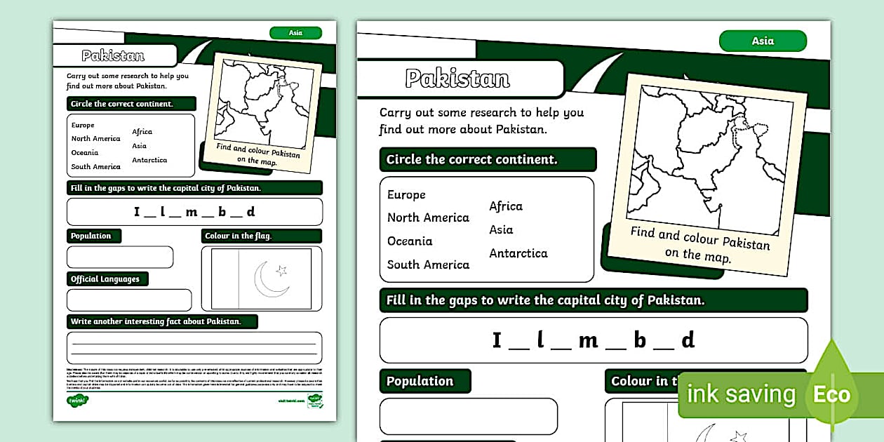 KS1 Pakistan Research Activity - Geography - Twinkl