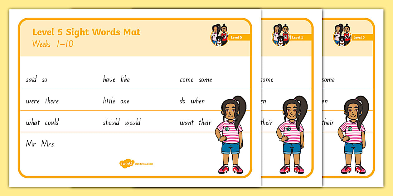 Phonics Level 5 Sight Words Mat (Teacher-Made) - Twinkl