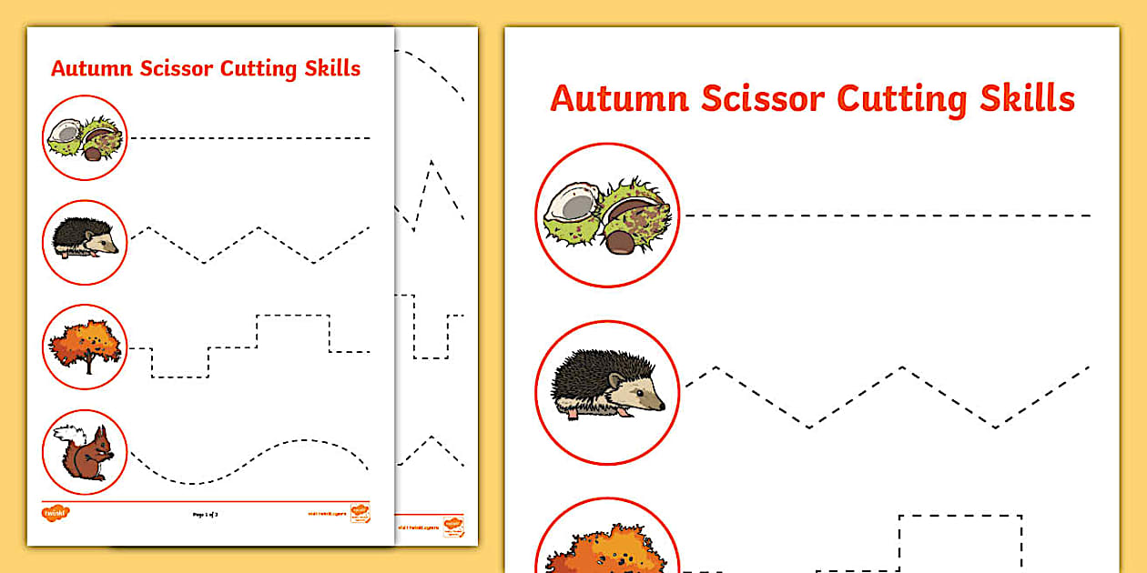 Autumn-Themed Cutting Skills Activity Sheets (teacher made)
