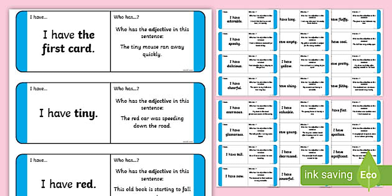 Adjectives Loop Cards for I Have, Who Has Game - Twinkl