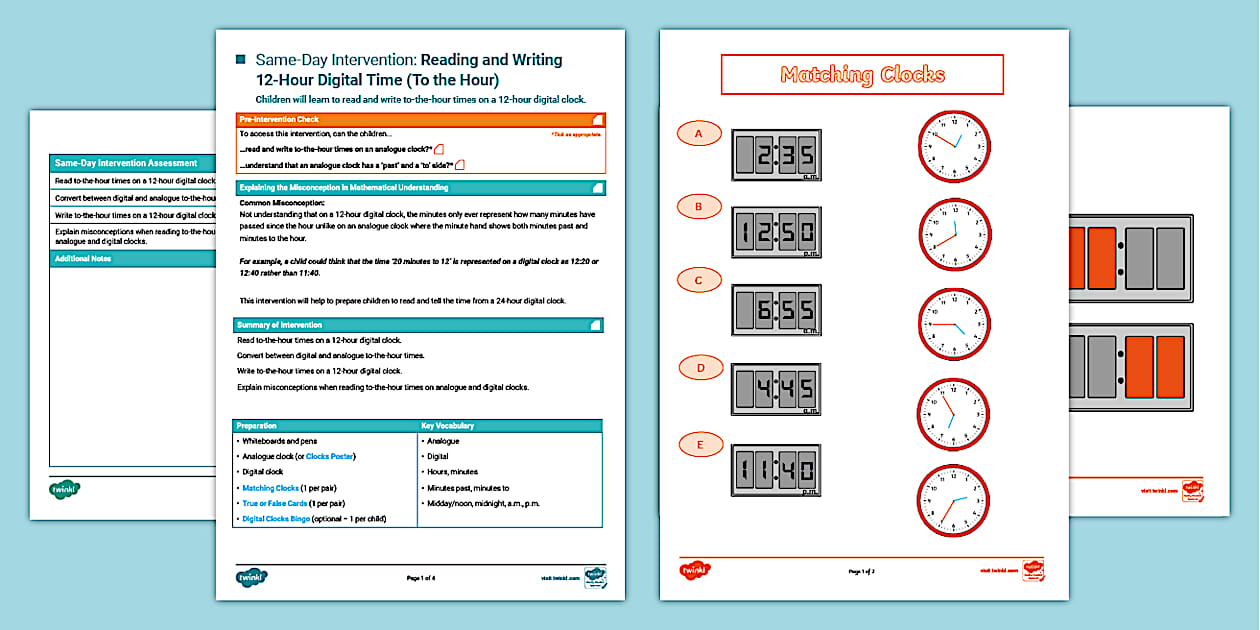 👉 Y3 intervention: 12 Hour Digital Clocks to the Hour