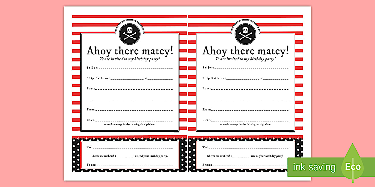 Editable Pirate Themed Birthday Party Invitation - Twinkl
