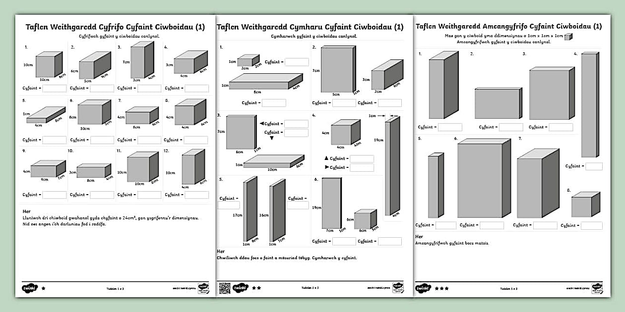 Taflenni Gweithgaredd Cyfaint Ciwboidau - Twinkl