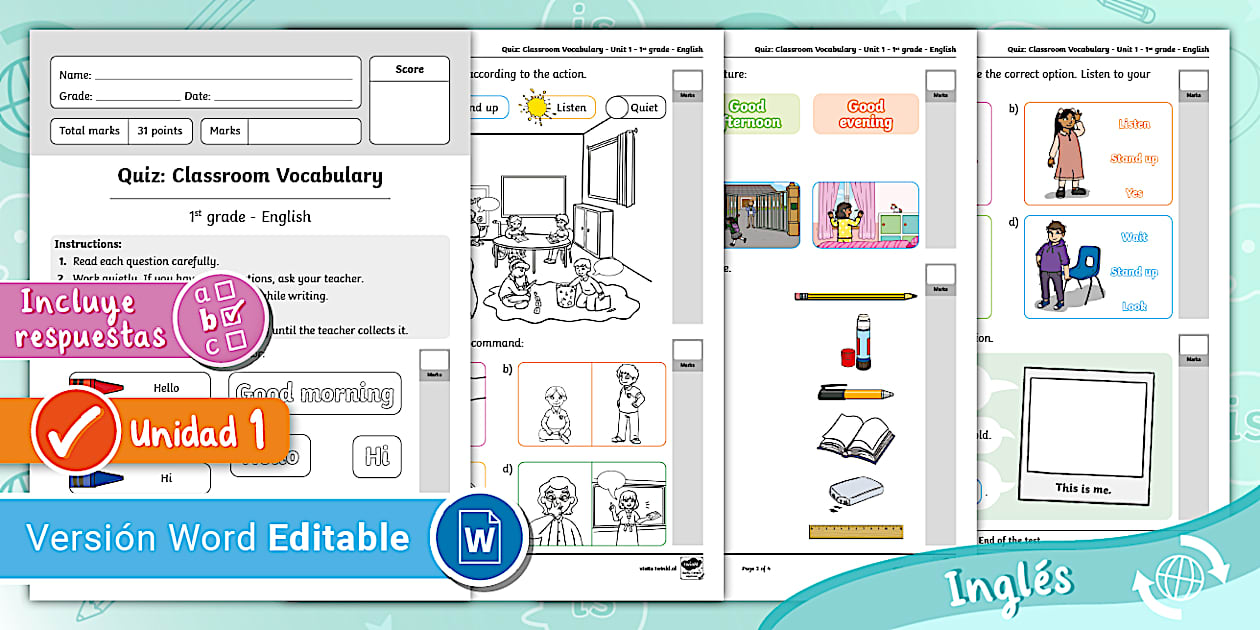 Inglés | 1° Básico | Classroom Vocabulary | Unidad 1