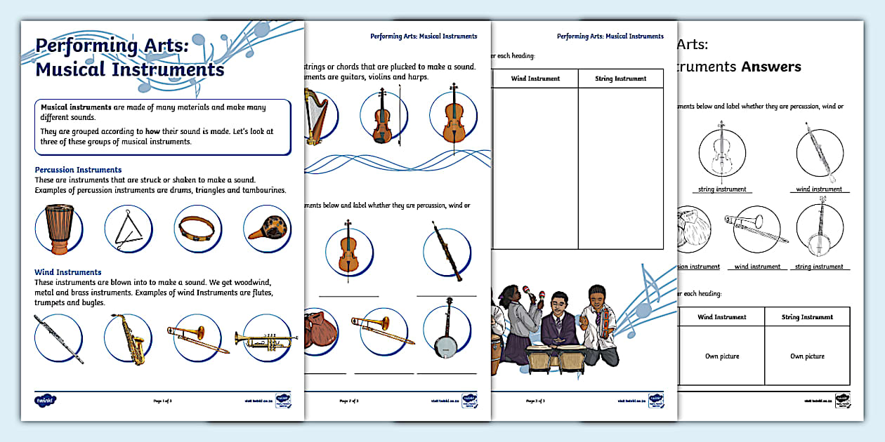 Performing Arts - Musical Instruments Activity Sheet