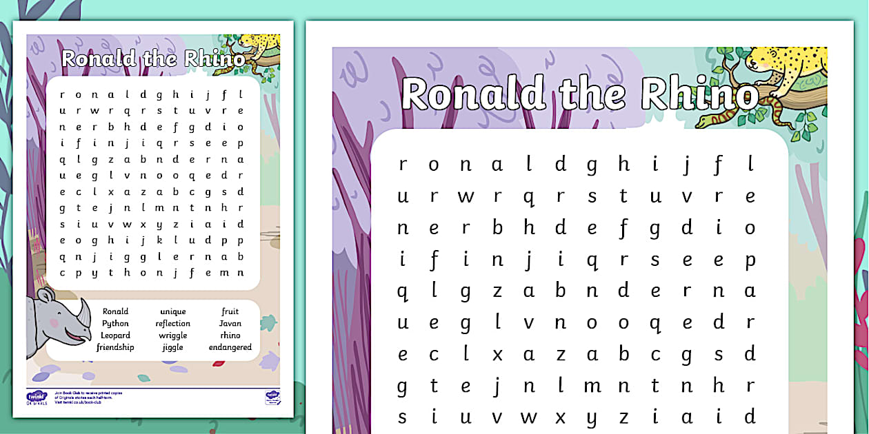 Ronald the Rhino Word Search (teacher made) - Twinkl