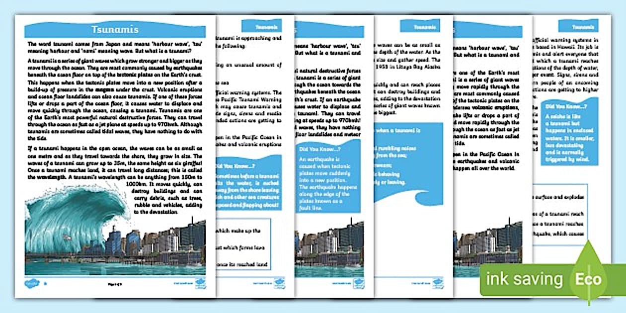 Tsunami Differentiated Reading Comprehension - Twinkl