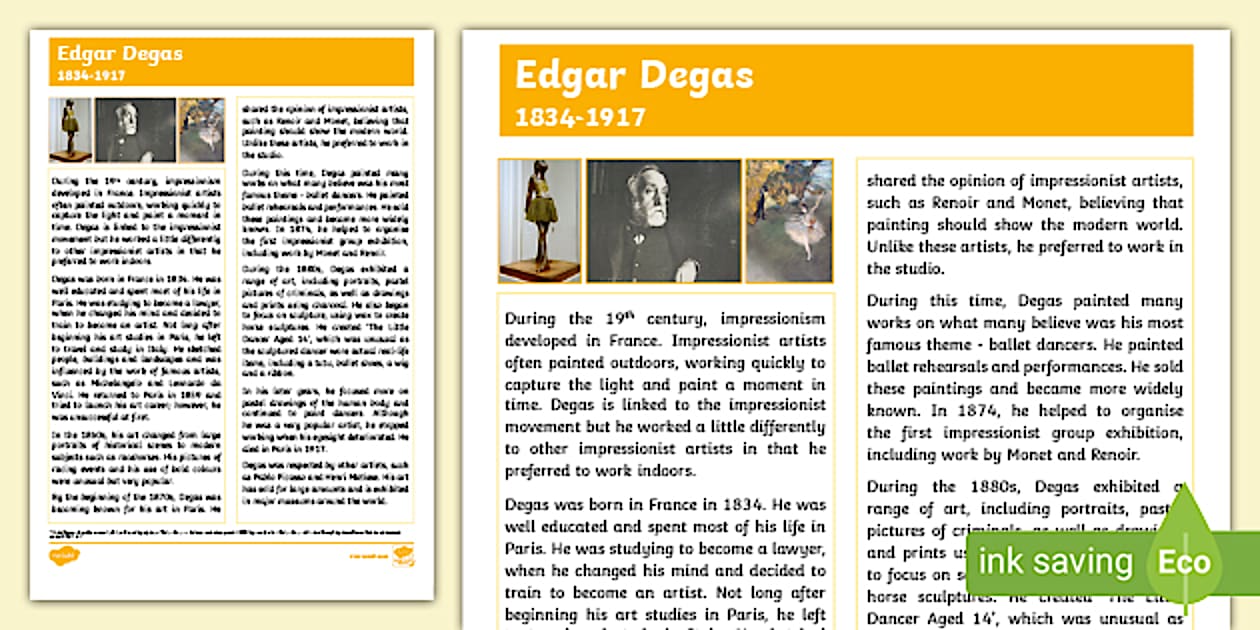 KS2 Edgar Degas Artist Fact Sheet