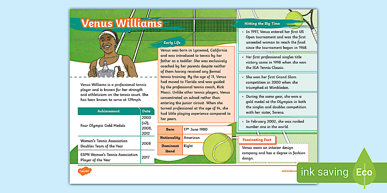 Venus Williams Fact File - Twinkl - KS2 (Lehrer gemacht)