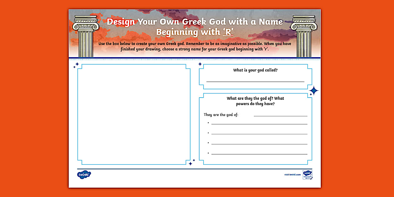 Design a Greek God Beginning with R Worksheet - Twinkl