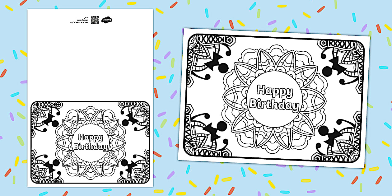 Mandala Birthday Card Colouring Page (Teacher-Made) - Twinkl