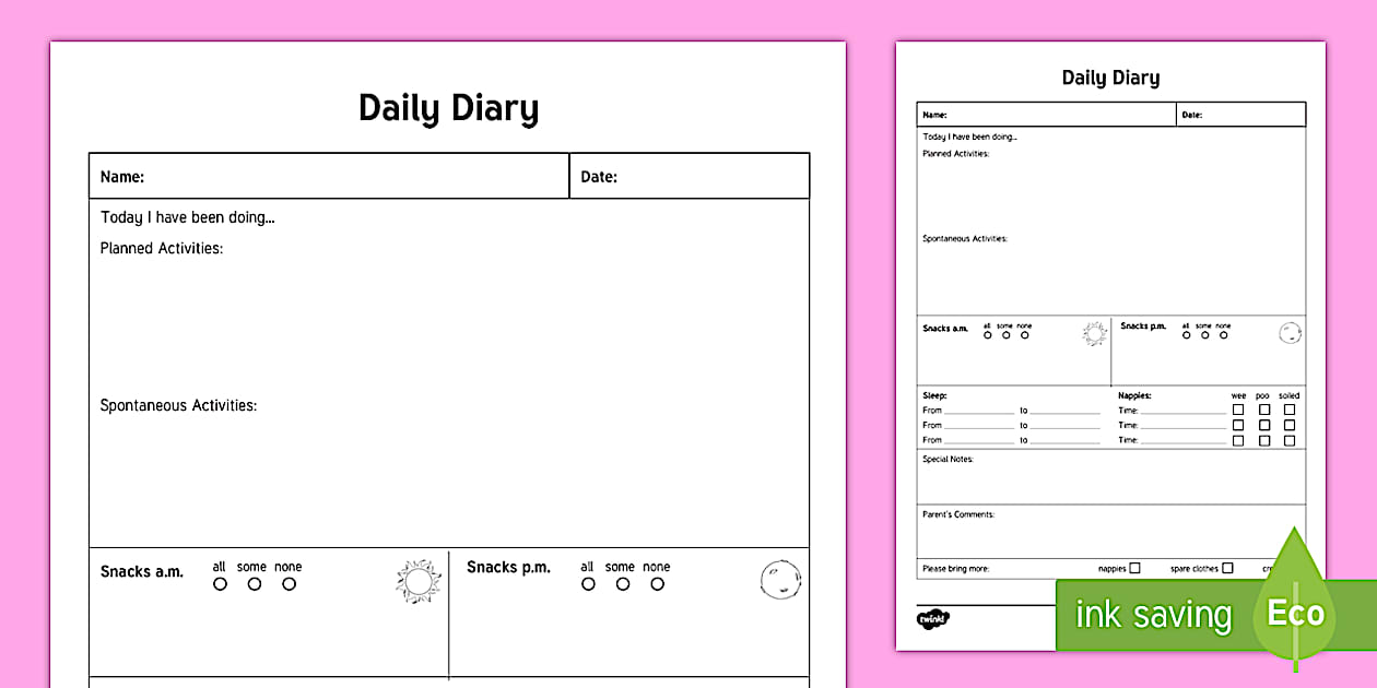 Editable Daily Care Sheet for Toddler, Snacks Only Record