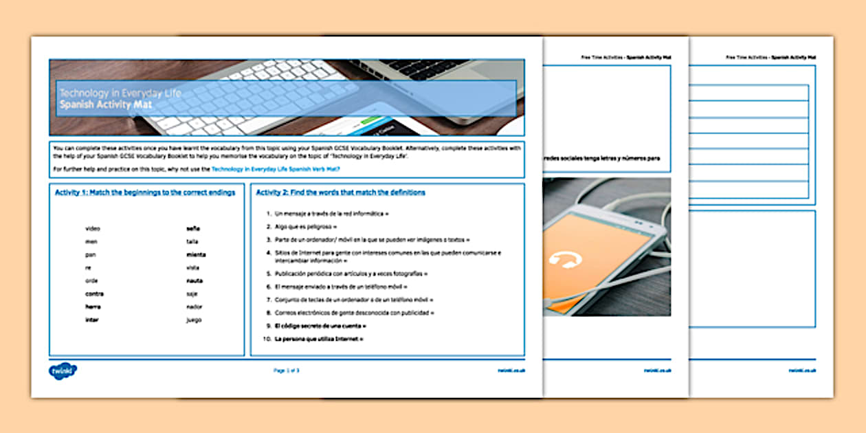 Black and White Technology in Everyday Life Spanish Activity Mat