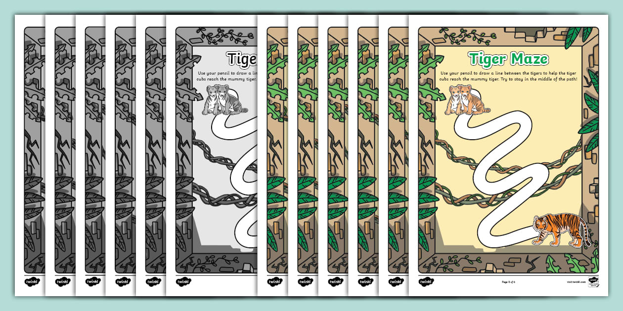 Tiger Pencil Path Control Worksheet (teacher made) - Twinkl