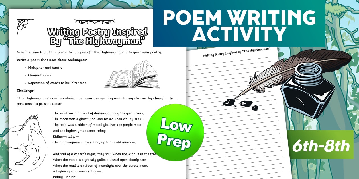 "The Highwayman" Poem Writing Activity for 6th-8th Grade