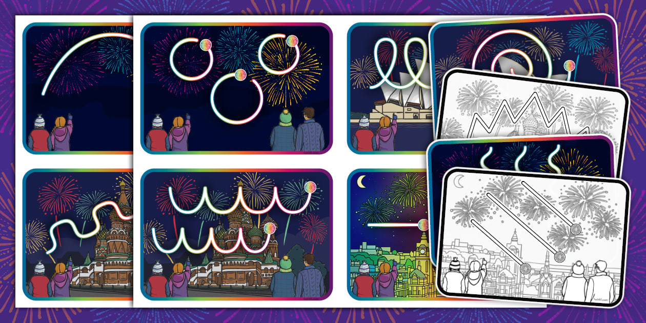 New Year's Eve Themed Mark-Making Pattern Cards - Twinkl