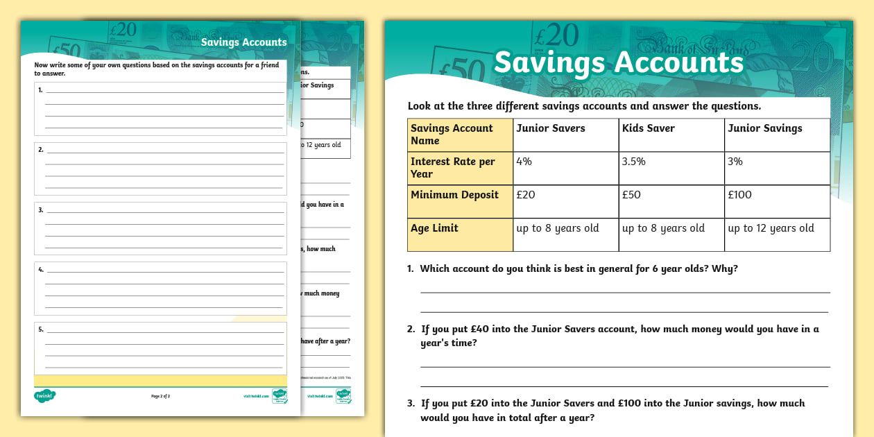 Financial Literacy Savings Activity Sheet (teacher made)