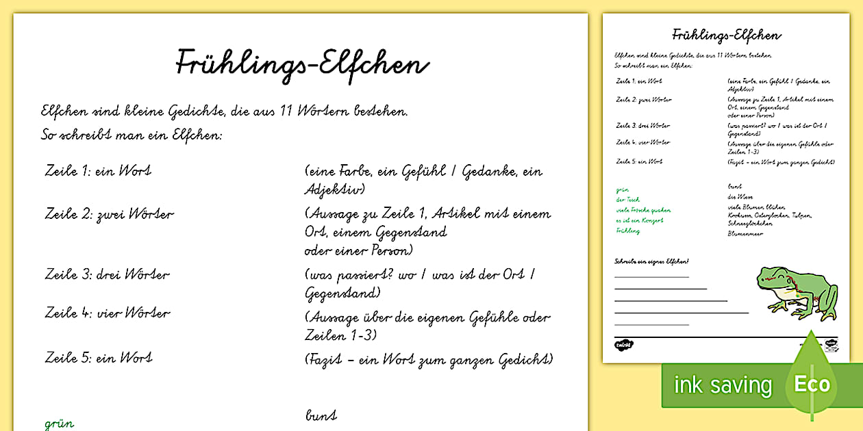 Frühlings - Elfchen Arbeitsblatt - Elfchen Vorlage - Twinkl