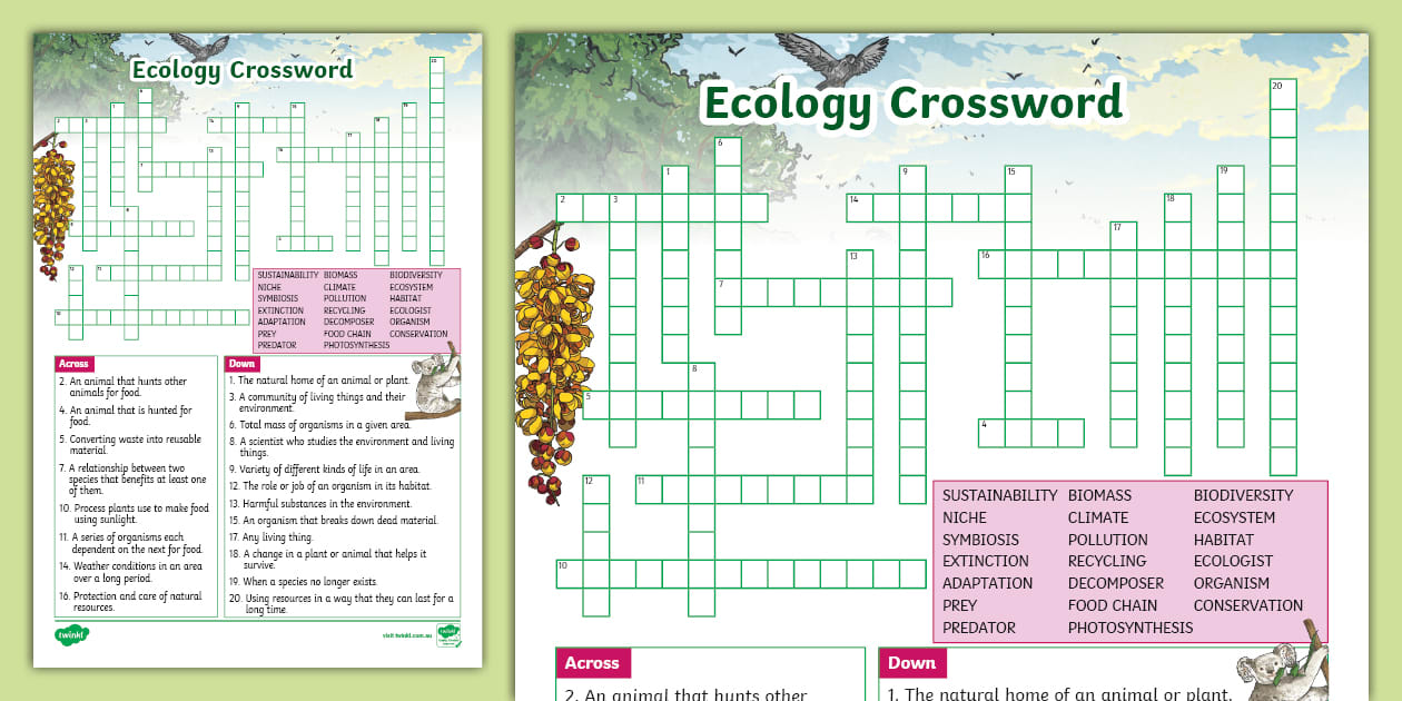 Ecology Crossword | Years 5-6 Science | Australia - Twinkl