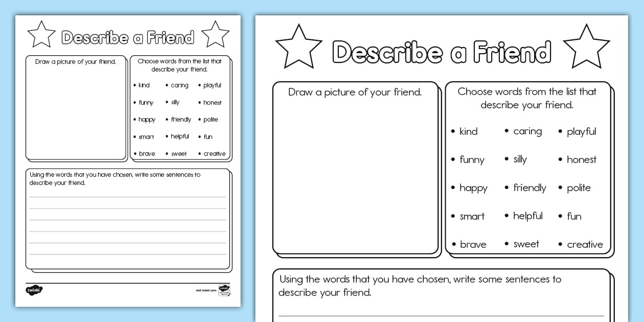 Kindergarten Describe a Friend Worksheet (teacher made)