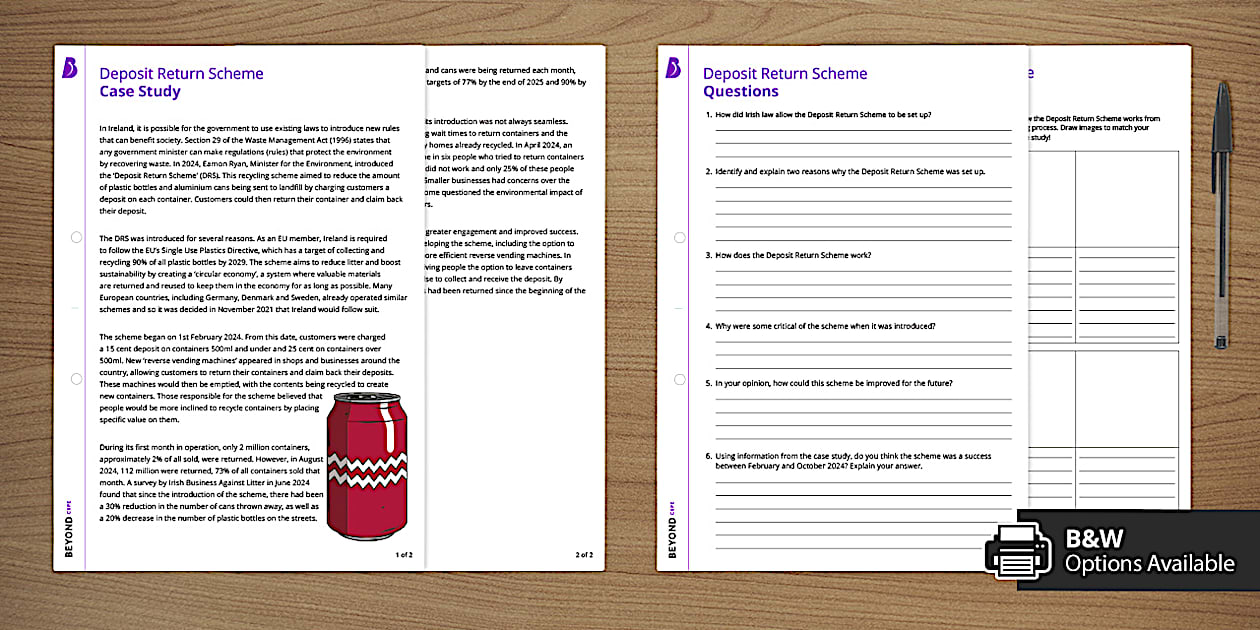 Deposit Return Scheme Case Study (teacher made) - Twinkl