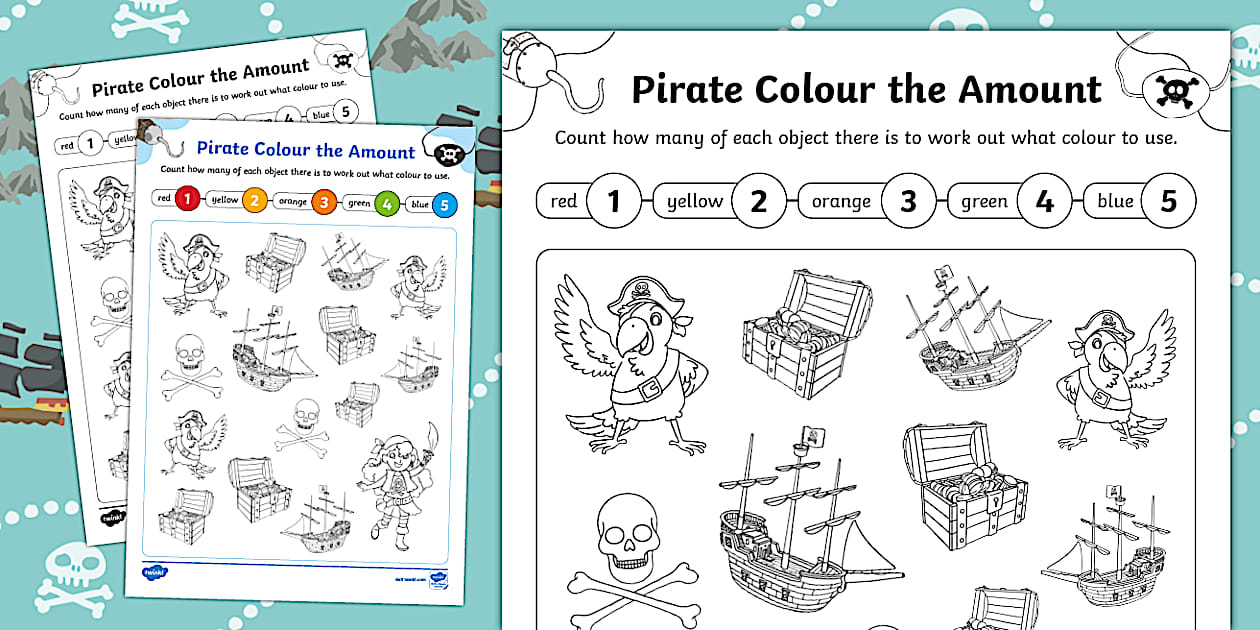 👉 Pirates Colour the Amount Worksheet - Twinkl