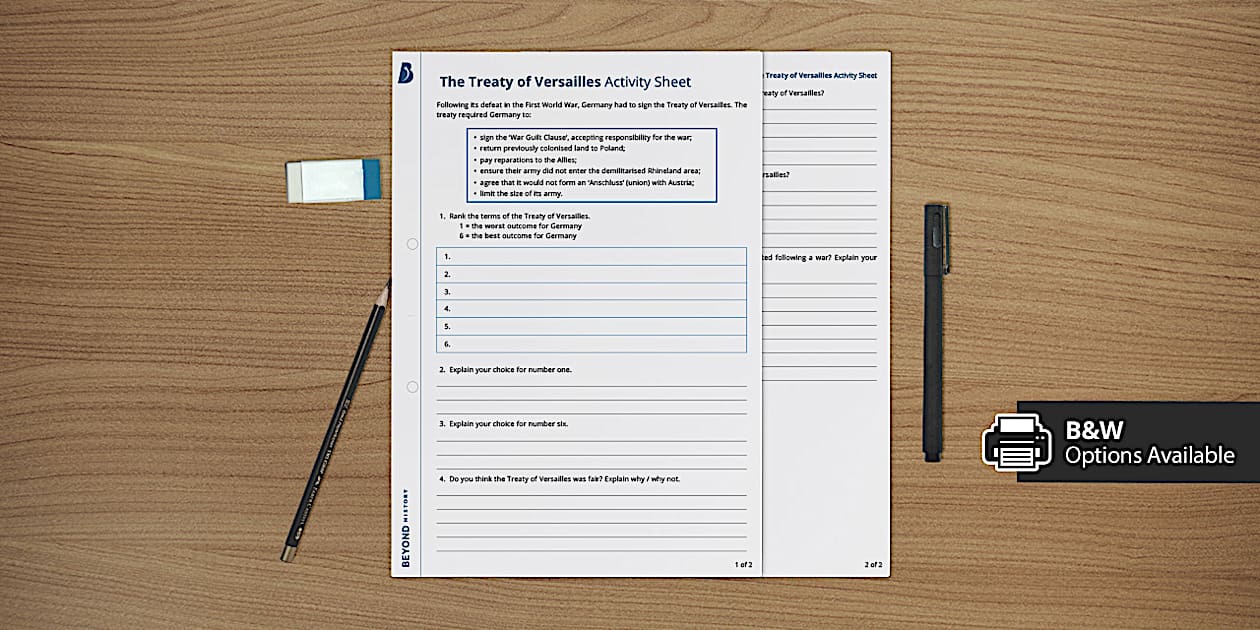 Treaty of Versailles Activity Sheet