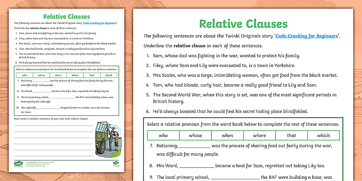 Relative Clauses KS2 Worksheet - Twinkl